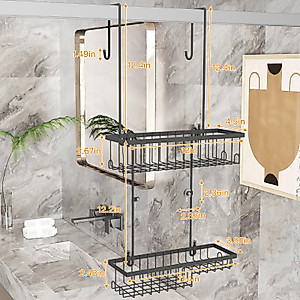 Fixwal Hanging Shower Caddy Over the Door with Soap Holder, No Drilling Adhesive Bathroom Storage Organizer Rack with 10 Hooks Hanging Shelf Basket Rustproof Waterproof Anti-Swing, 2 Tiers
