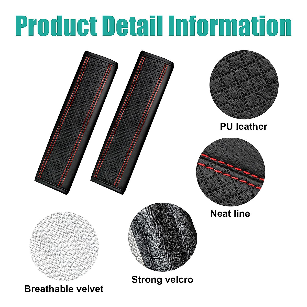 Ziciner 2 PCS Car Seat Belt Covers, Soft Leather Seat Belt Shoulder Strap Pads, Safety Seat Belt Covers for A More Comfortable Driving, Compatible with All Cars & Camera Backpack Straps (Black & Red)