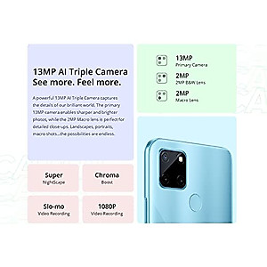 Realme C21Y (64GB, 4GB) 6.5" HD+, 5000mAh Battery, Instant Finger Print, Dual SIM GSM Unlocked Global 4G LTE - International Model RMX3261 (Fast Car Charger Bundle, Cross Blue)