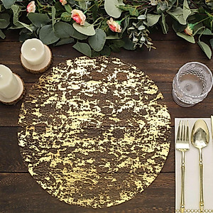 Efavormart 10 Pack | 13" Metallic Gold Luminous Mesh Foil Table Placemats, Round Shiny Polyester Dining Mats