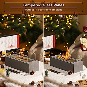 TURBRO Tabletop Ethanol Fuel Fire Pit, Portable Alcohol Fireplace Bowl for Indoor, Patio, Outdoor, Balcony, Smokeless Odorless Clean Burning, Modern Decor, Cement, Fireside FP14CG