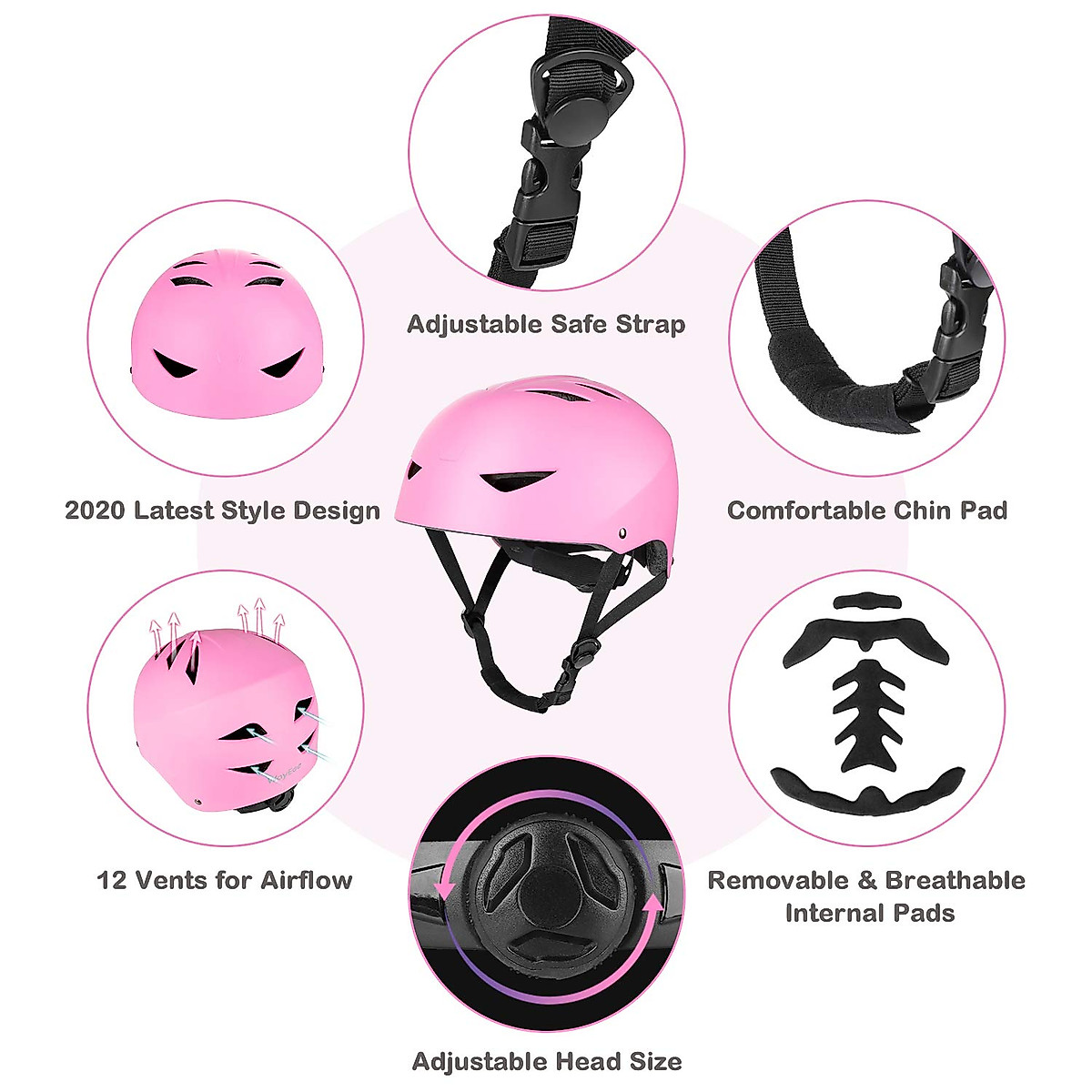 WayEee Kids Bike Helmet Knee Elbow Pads Wrist Guards Set for 4~10yrs Boys Girls Child, Adjustable Protective Gear Set for Sports Skateboarding Cycling Scooter Roller Skating Longboard Rollerblade