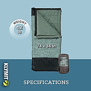 Klymit Wild Aspen Lightweight Rectangle Sleeping Bag, 20°F Sleeping Bag for Camping, Hiking, and Backpacking in Cold Weather, Green