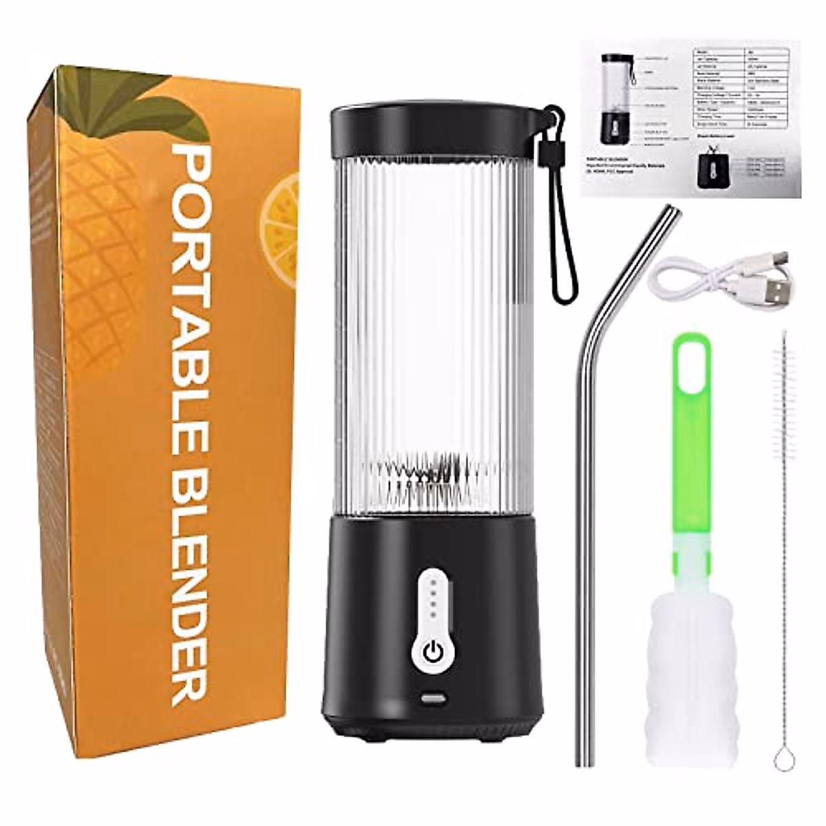 Portable Blender for Shakes and Smoothies, 15oz Mini Blender USB Rechargeable Personal Blender with 6 Blades Blender Cup for Fresh Juices, Milkshake, Smoothies/ice, Salad Dressing, Baby Food (Black)