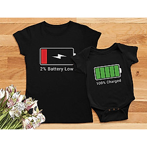 Tstars Battery Low 100% Charged Mommy and Baby Girl Boy Matching Outfits Funny Mothers Day Mother & Daughter Son Shirts Mom Black Medium/Baby Black Newborn (0-3M)