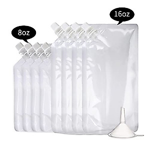 OHMAXHO Alcohol Pouches for Liquor,Reusable Drink Pouches for Adults Alcohol Drinking Flasks,Concealable Plastic Liquor Bags with Funnel,Plastic Travel Flasks (8OZ4 + 16OZ4)