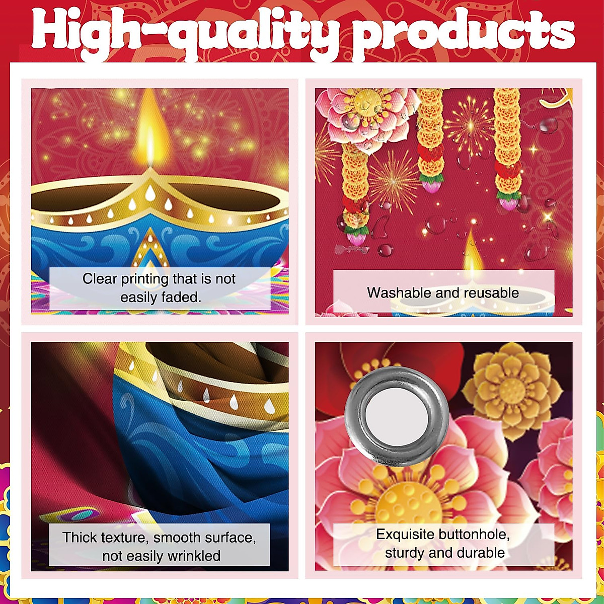 Large 71" X 43" Happy Diwali Backdrop, Red Happy Diwali Banner, Diwali Decorations for Home, Diwali Banner Decorations Backdrop, Celebration Deepavali Party Decorations tineit