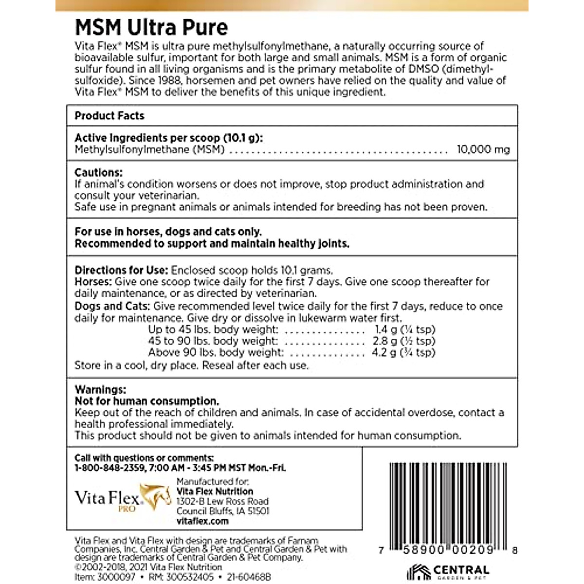 Vita Flex Pro Horse MSM Quality Joint Supplement, 4 Pounds