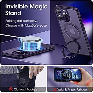 CASEKOO for iPhone 14 Pro Case with Magnetic Invisible Stand [Military Drop Protection] [Compatible with MagSafe] Shockproof Slim Translucent Matte Ring Holder Phone Case Men Women 6.1 Inch, Purple