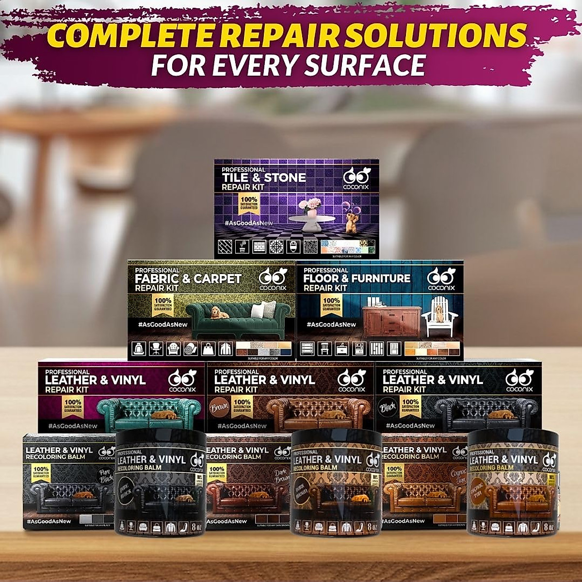 COCONIX Leather & Vinyl Repair Kit - Brown & Shades | Fix Tears, Holes, Scratches, and Peeling on Leather and Vinyl Furniture, Car Seats, and Jackets | Easy Application with Customizable Colors