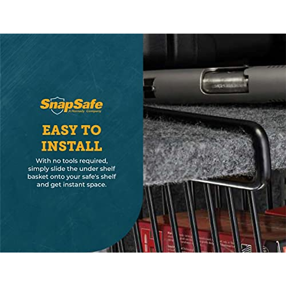 SnapSafe Hanging Shelf Large Basket, 76011 - Coated Wire Basket Maximizes Storage for Documents, Gun Accessories, & Ammo - Easy Access Under Shelf Storage for Gun Safes - Holds Up to 40 Pounds