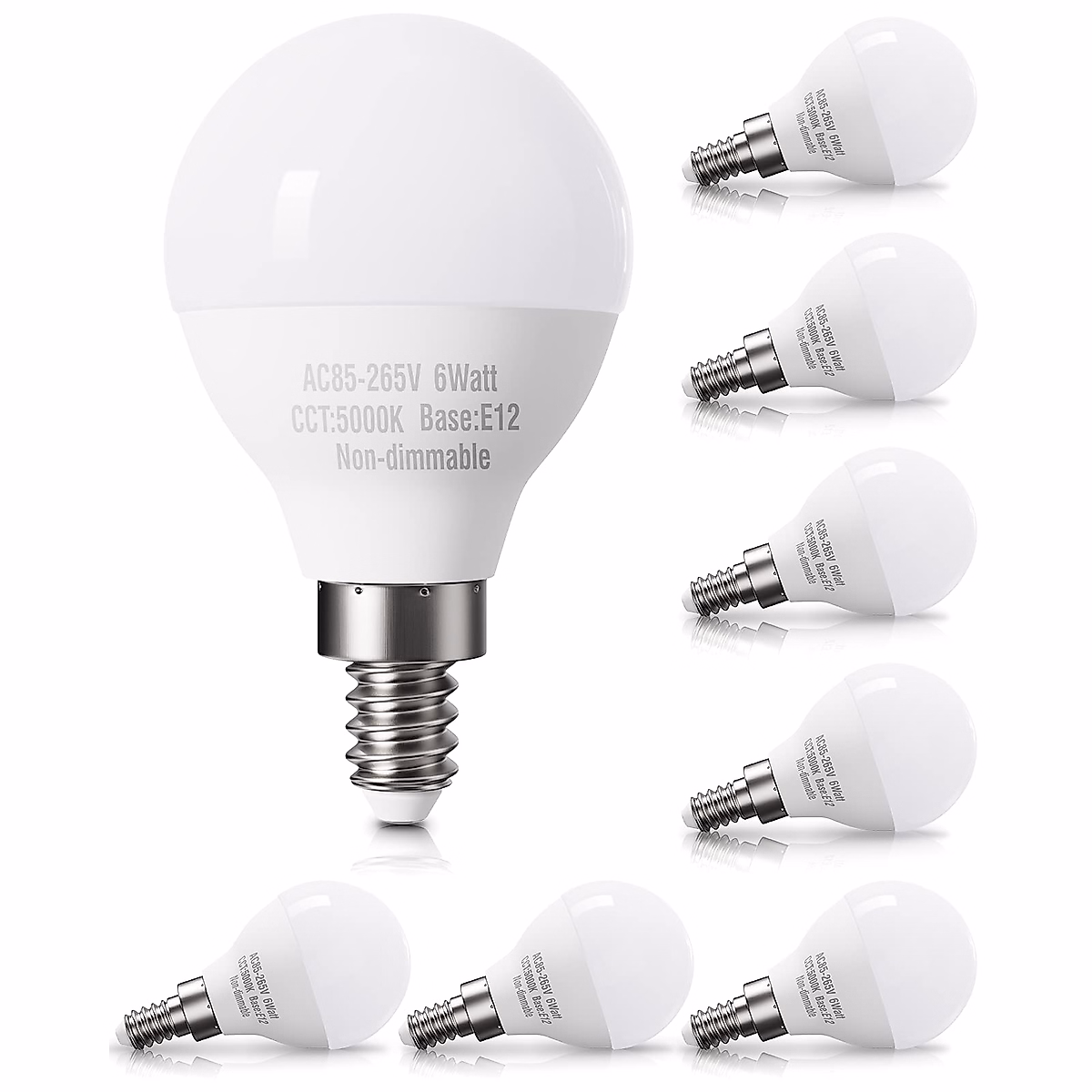 8 Pack E12 LED Ceiling Fan Light Bulbs 120V 60W Eqv., Daylight 5000K, A15 Candebalra Light Bulbs Small Base, Bright LED Bulb Round, Not Dimmable