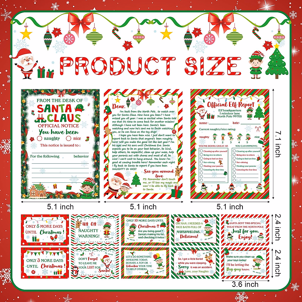 Harloon 195 Pcs Official Letter to Santa Elf Reports Cards Elf Notes and 15 Elves Notice Naughty or Nice Behavior Checklist Stationary Paper 15 Elf Bonus Letter for Christmas Elf Surveillance