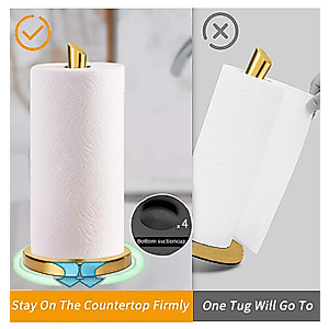 T0SSHPS Paper Towel Holder, Gold Paper Towel Holder, Kitchen Paper Towel Holder Countertop with Suction Cups,Kitchen Paper Towel Holder Made of Stainless Steel Brushed Gold Paper Towel Holder Vertical