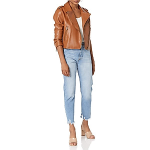 The Drop Women's Heather Faux Leather Moto Jacket, Cognac, XXL, Plus Size