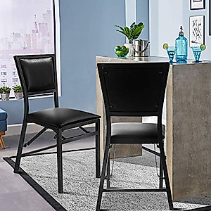 Giantex Folding Chairs, with Padded Seats, Sturdy Metal Frame, Floor Protectors, Space Saving Design, Foldable Dining Desk Chairs for Small Apartment, Extra Guests, Black