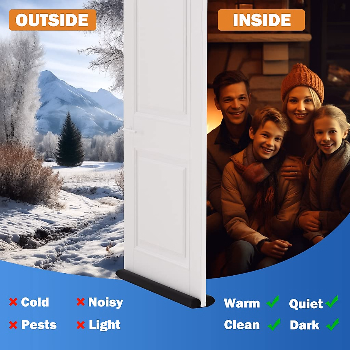 LEPAYU Door Draft Stopper Twin Double-Sided Under Door Noisy and Light Blocker with Durable Nylon Cover, 35 inch Adjustable Cold Air Breeze Blocker for Interior Doors and Windows