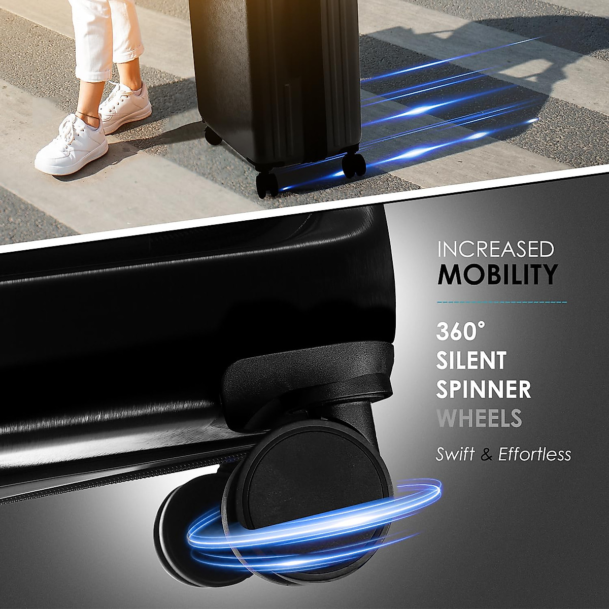 TRAVELARIM 22 Inch Carry On Luggage 22x14x9 Airline Approved, Carry On Suitcase with Wheels, Hard-shell Carry-on Luggage, Durable Luggage Carry On, Black Small Suitcase with Cosmetic Carry On Bag