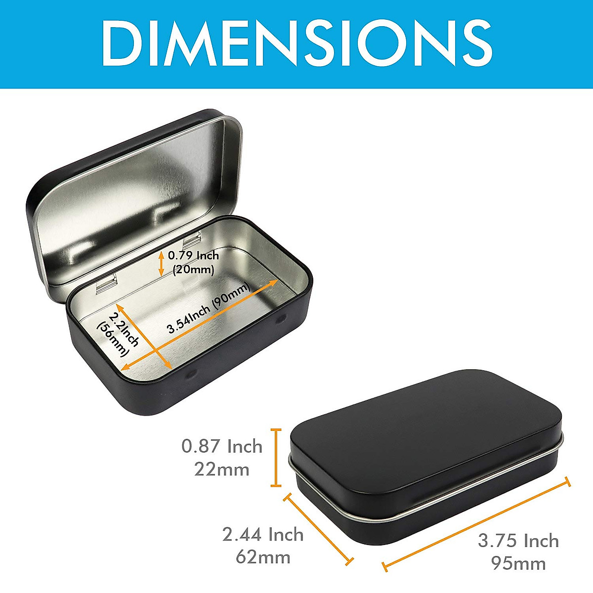 4 Pack Metal Rectangular Empty Hinged Tins Box Containers 3.75 by 2.45 by 0.8 Inch Silver & Black Mini Portable Box Small Storage Kit Home Organizer (2 Black 2 Silver)