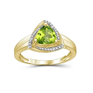 JEWELEXCESS 1.30 CTW Peridot & Accent White Diamonds Ring in 14K Gold Over Silver