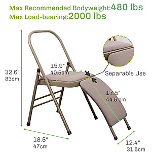 CIGOCIVI Yoga Auxiliary Chair with Detachable Lumbar Back Support Relieve Back Pain Chair Foldable Balance Handstand Training Tool (A-GREY)