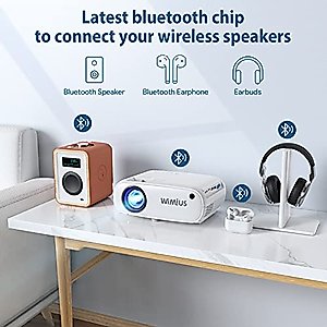 WiFi Projector Bluetooth, W2 Mini Projector Support 1080P Full HD and 250'' Display, Portable Projector with 50% Zoom Function, Home Cinema Projector Compatible with iOS, Android, TV Stick, PS4