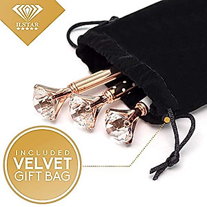 ILSTAR 3 PCS Big Diamond Pens Rose Gold – 3 Black Ink Refills, Cute Bag for Women Girls Coworker Bride, Cool Pretty Ballpoint Pen with Crystal on Top for Writing Fancy Bling Office School Supplies Set
