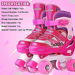 Kids Roller Skates, 4 Size Adjustable Light up Roller Skates for Girls Boys Kids, Farexon Children Outdoor Roller Skates for Kids Ages 6-12 Beginners