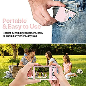 Digital Camera, 4K 48MP Vlogging Camera Compact Pocket Camera with 16X Zoom 32GB SD Card, Point and Shoot Camera for Adult Seniors Students Kids Beginner(Pink)