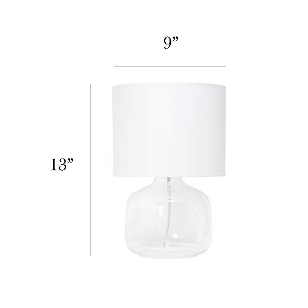 Simple Designs LT2064-CLW Clear Glass Table Lamp with White Fabric Shade