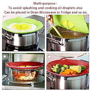 AUANDYU 2 X Spill Stopper Lid Cover And Spill Stopper, Boil Over Safeguard,Silicone Spill Stopper Pot Pan Lid Multi-Function Kitchen Tool (Green And Red)