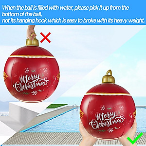 IOKUKI Light Up PVC Inflatable Christmas Ball, 24 Inch Large Outdoor Christmas PVC Inflatable Decorated Ball with Rechargeable LED Light & Remote for Outdoor Yard & Pool Decorations 1 PCS