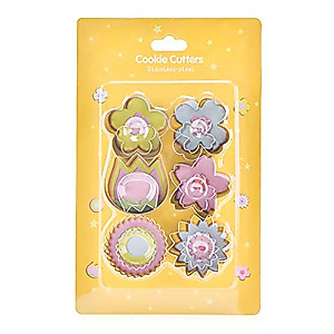 Flowers Cookie Cutter Set -12 Pieces - Plum Blossoms, Clover, Tulip, Cherry Blossoms, Sawtooth Circle, Sunflower Biscuit Fondant Cutters Stainless Steel