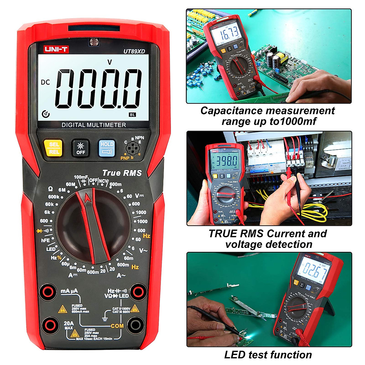 UNI-T UT89XD True RMS 6000 Counts LED Digital multimeter Test ac dc Voltmeter Ammeter Capacitance Frequency Resistance Test