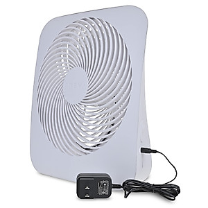 Treva 10-Inch Portable Fan, Powered by Battery and/or AC Adapter - Desk Fan Air Circulating with 2 Cooling Speeds for Personal and Travel Use (White)