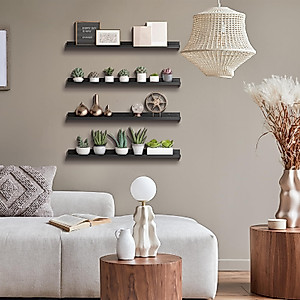 Fixwal U-Shaped Floating Shelves Set of 4, 36 Inch Modern Wall Mounted Picture Ledge for Home Storage and Décor in Bedroom, Living Room, Bathroom (Black)