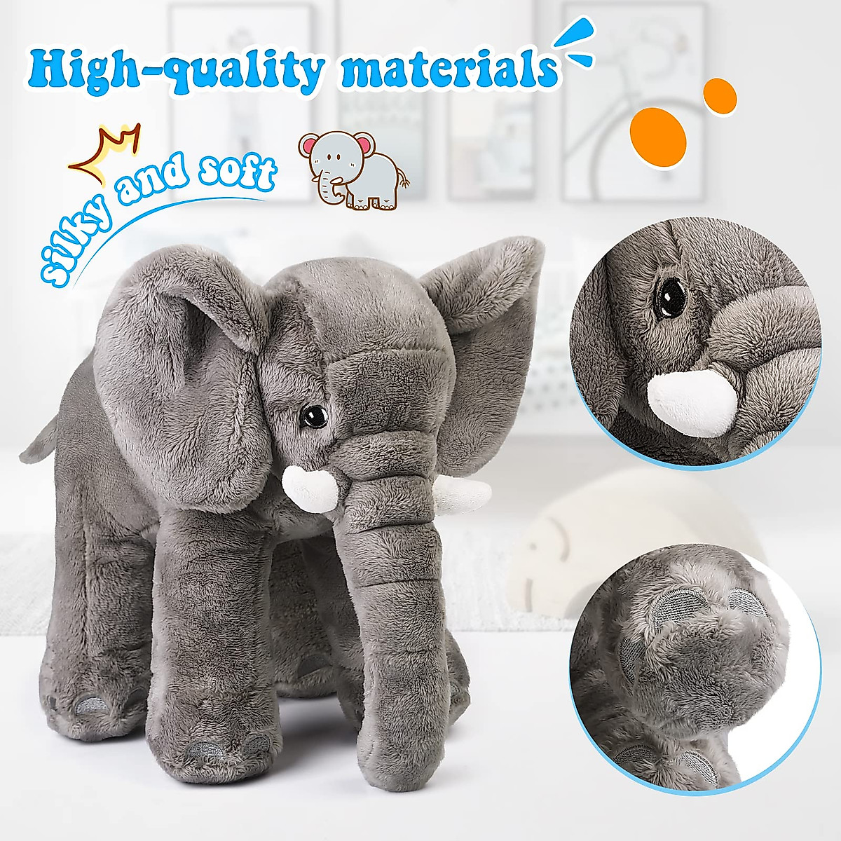 Stuffed Elephant Plush Animal Toy (12 x 9 x 15 inch)