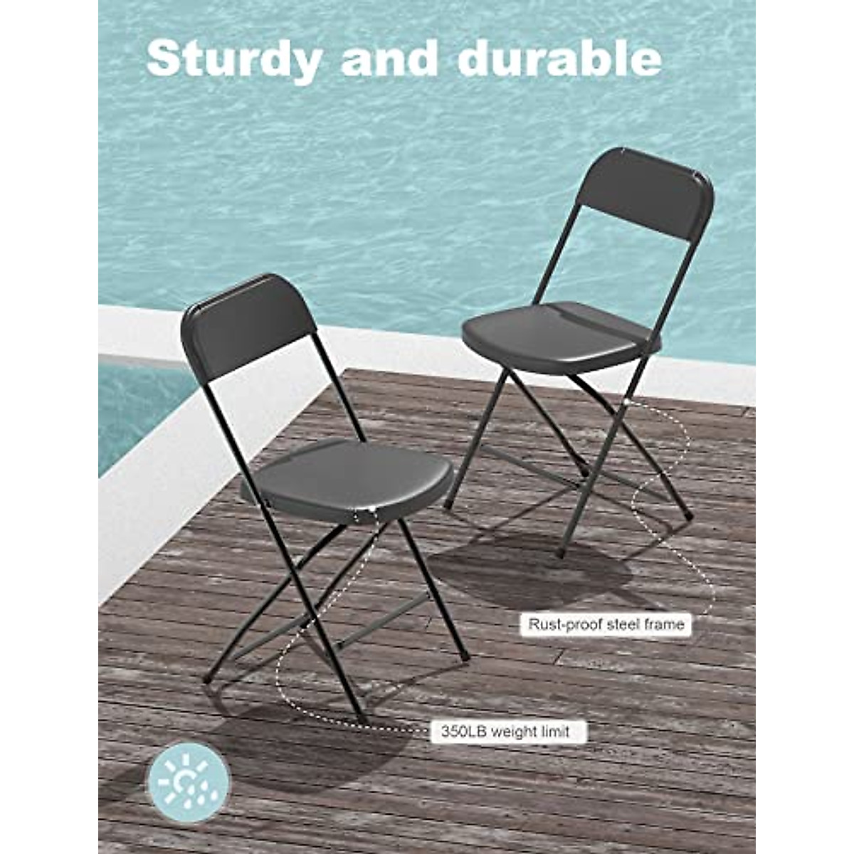 Nazhura Foldable Folding Chairs Plastic Outdoor/Indoor 650LB Weight Limit (Black, 6 Pack)