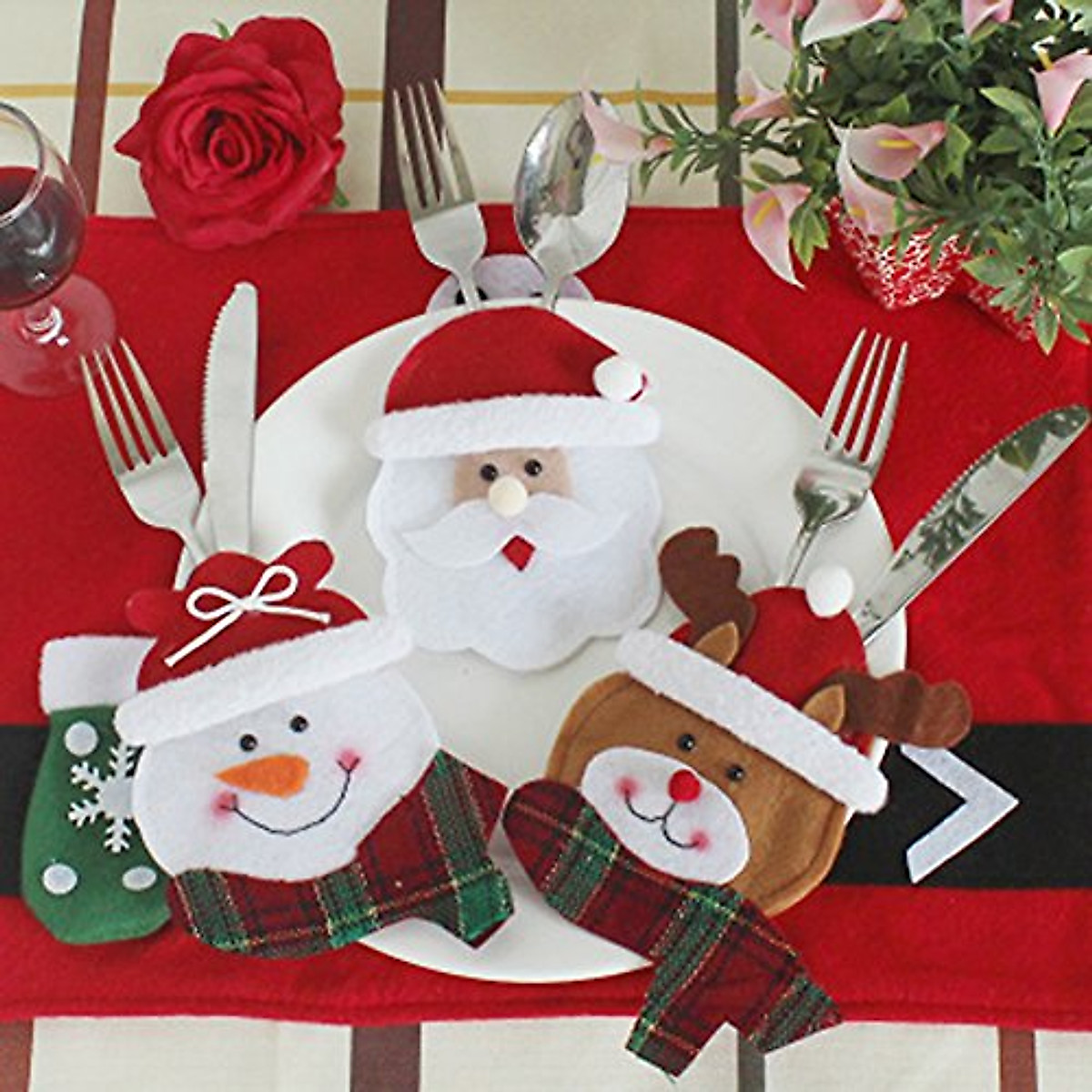 Weimay 1Pcs Christmas Dinner Table Decorations Tableware Holder Christmas Socks Decorations Mini Christmas Stockings Knife Spoon Fork Bag for Xmas Party Dinner Table Decoration