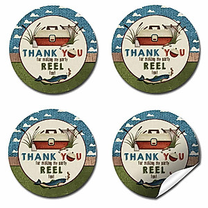 Fishing Thank You Birthday Party Sticker Labels, 40 2" Party Circle Stickers by AmandaCreation, Great for Party Favors, Envelope Seals & Goodie Bags