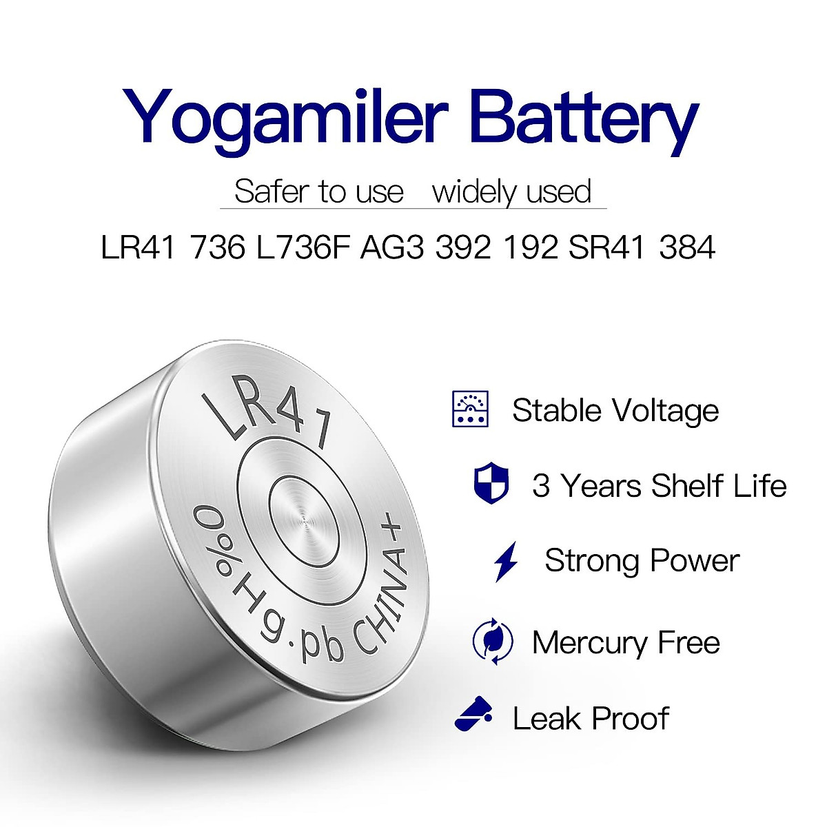 Yogamiler 40-Pack LR41 AG3 392 192 SR41 384 736 L736F Battery 1.5V Button Cell Batteries