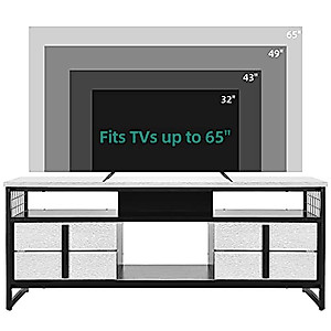 YITAHOME Modern TV Stand for TVs up to 65 Inch, Entertainment Center with Shelf, Wood TV Media Console with Sturdy Metal Legs for Living Room, 300lbs Capacity, White Oak/Black, 59.5"