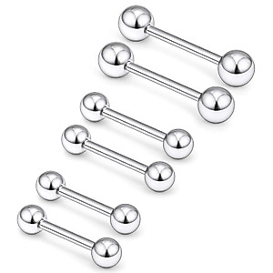 Ftovosyo Nipple Shield Barbell 12G 3 Pairs Stainless Steel Externally Threaded Tongue Ring Bar Body Piercing Jewelry 12mm 14mm 16mm Silver