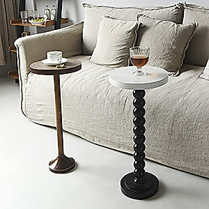 COZAYH Small Pedestal End Table, Metal Base Side Table, Drinking Table with Scratching Distressed Finish, Light Espresso, Brown Desktop (BY-TB0009)