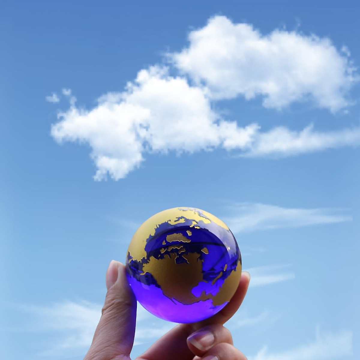 Crystal Glass Marbles Earth Globe World map Quartz Crystals Sphere Terrarium Desk Ornaments Nautical Home Decor (Gold 2.36inch)