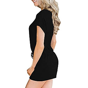 ANRABESS Women's Summer Black Casual Short Sleeve Crewneck Jumpsuit Rompers with Pockets Lounge Rompers HEI-L BYF-33
