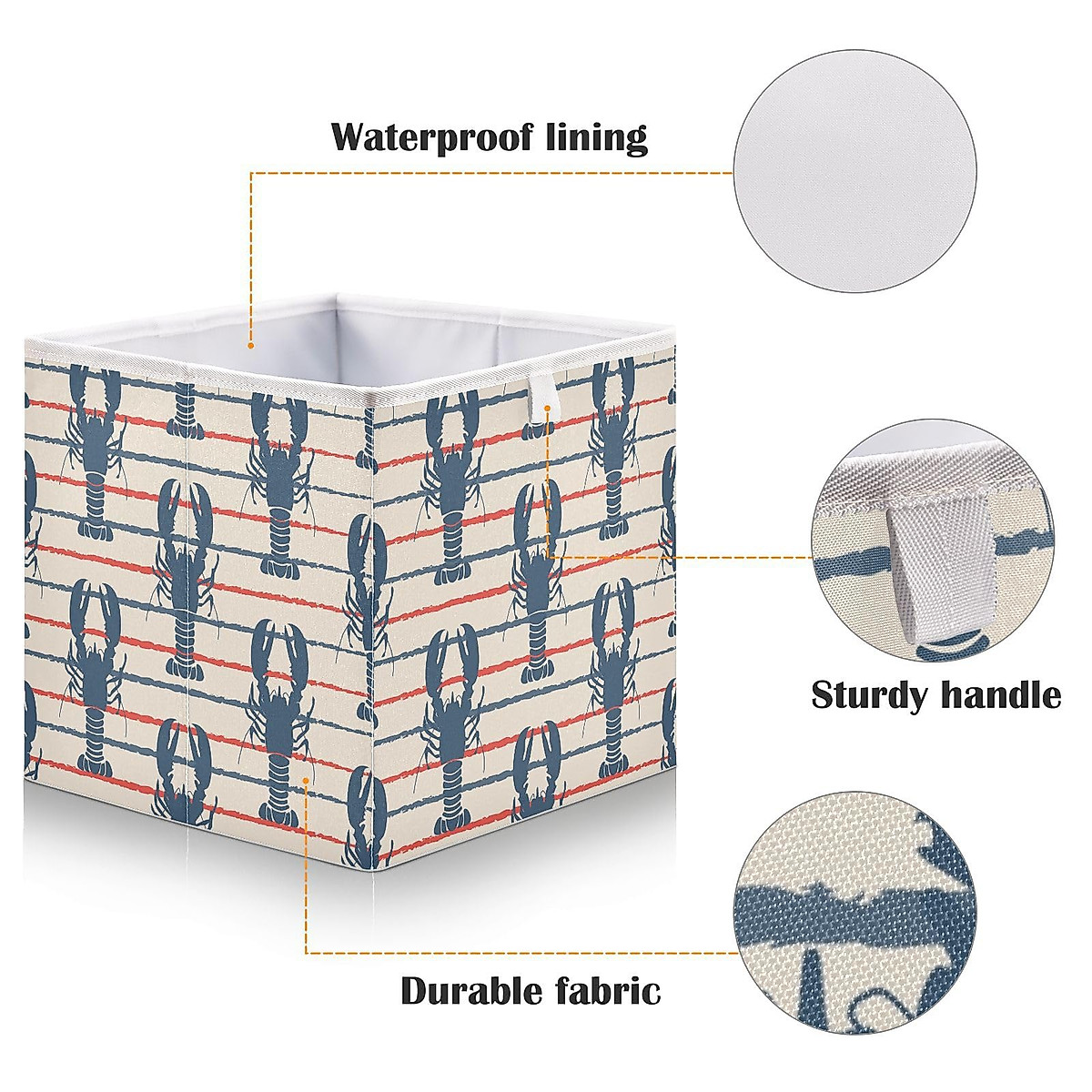 Emelivor Retro Marine Lobster Cube Storage Bin Fabric Storage Cubes Large Storage Baskets for Shelves Collapsible Cube Organizer Bins for Shelves Home Office Clothes Clothing,11 x 11inch