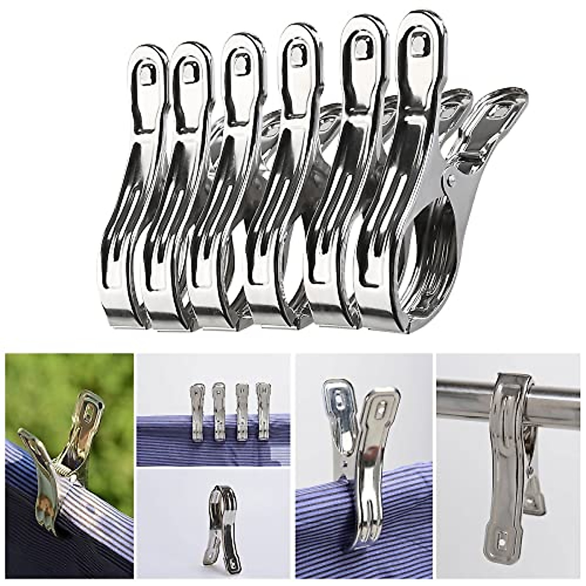 6pcs Stainless Steel Large Beach Towel Clips Clothespins Clothes Pegs Clothes Hanger Clamp Storage Organization Clip Hanger