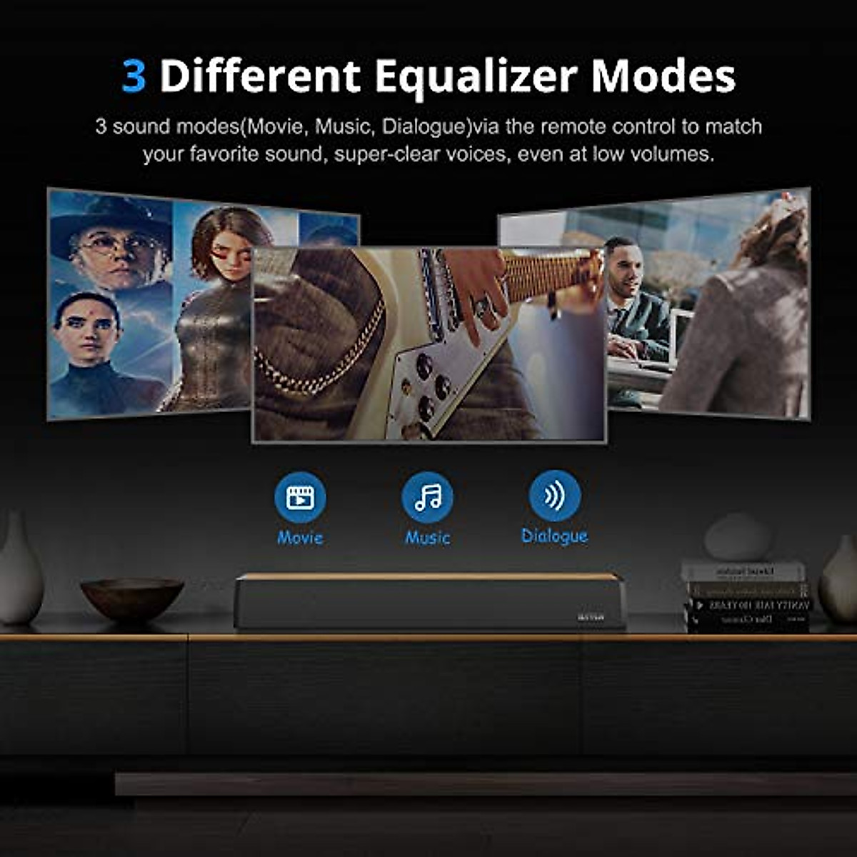 Sound Bar, BESTISAN 60 Watt Sound Bars for TV with Unique Oak Finish Design, 3 Equalizer Modes, Optical/Coax/AUX/USB Driver Connection, Bluetooth 5.0, Bass Adjustable, Deep Bass, 2022 Upgrade Version