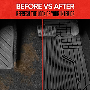 Motor Trend AdventureMax Car Floor Mats Full Set - Durable Rubber Floor Mats for Cars with Debris Capture Grooves, All Weather Interior Protection for Front and Rear with Non-Slip Backing, Black